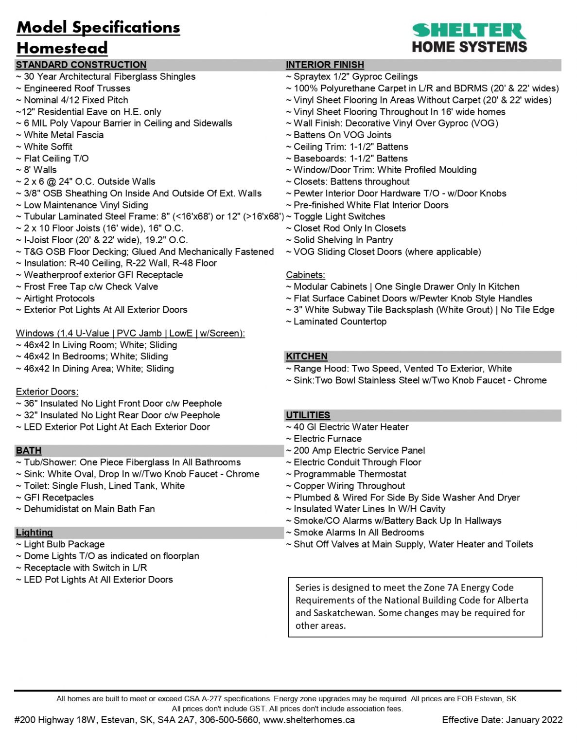 BASE MODEL SPECIFICATIONS - Western Canadian Modular Homes