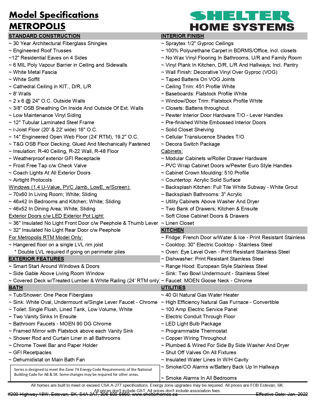 BASE MODEL SPECIFICATIONS - Western Canadian Modular Homes